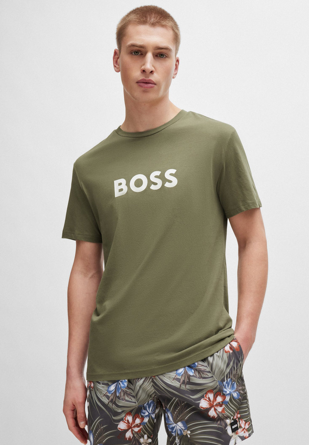 Hugo Boss Large Logo RN T-shirt - 50503276-250 Khaki - Stillo.dk – Stillo